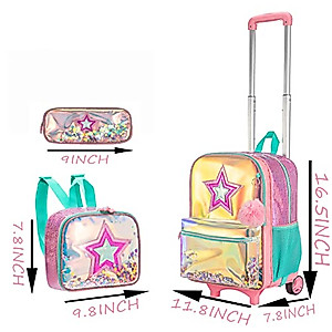 ZBAOGTW Backpack for Girls with Wheels,Rolling Backpack for Girls with Lunch Box and Pencil Bag Girls Trip Luggage