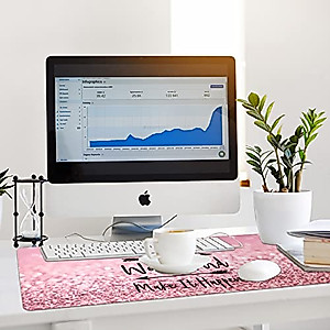 iCasso Keyboard Mouse Pad Set,Extended Gaming Mouse Pad+Keyboard Wrist Rest Support , Memory Foam, Easy Typing Pain Relief, 3Pcs (35.4×15.7 in) XXL Ultra Thick Desk Mat -Pink Stay Positive