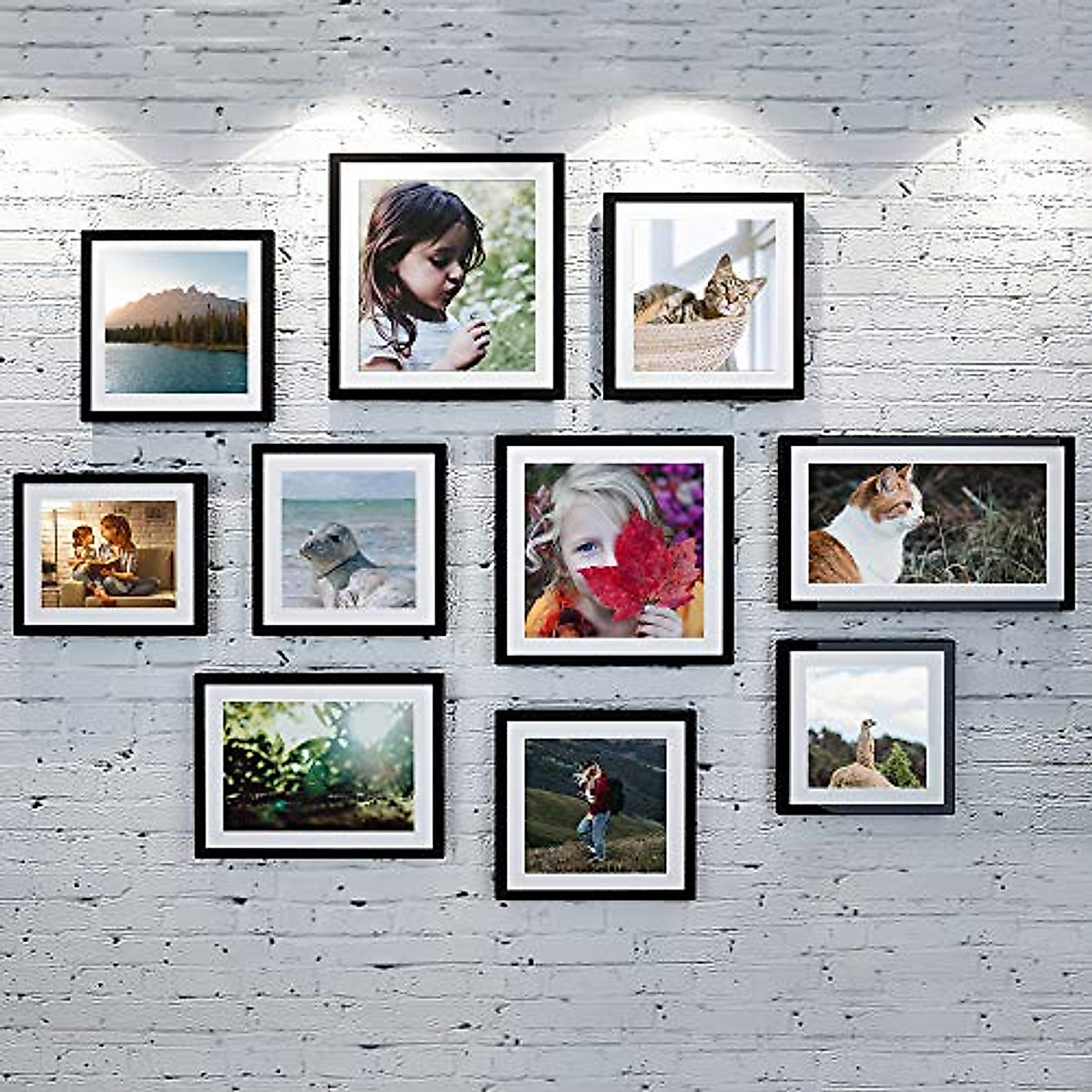 upsimples 8.5x11 Picture Frame Set of 3, Made of High Definition Glass for 6x8 with Mat or 8.5x11 Without Mat, Wall Mounting Photo Frames, Black