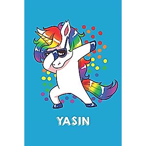 Yasin: Personalisiertes Design Notizbuch Einhorn 120 linierte Seiten – Perfekte Geschenkidee für die Schuhe oder Weihnachten mit Vornamen DIN A5 (himmelblau) (German Edition)