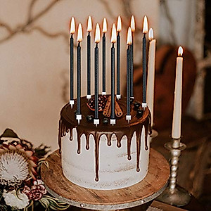 LUTER 24pcs Metallic Birthday Candles in Holders Black Tall Birthday Cake Candles Long Thin Cupcake Candles for Birthday Wedding Party Decoration