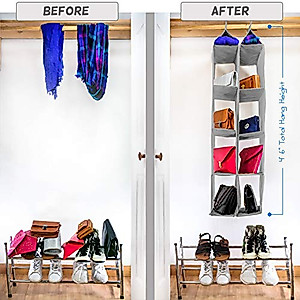 MIGHTY TIDY HOME New and Improved XL Size Hanging Handbag Purse Organizer for Closet | 2 Pack, 10 Shelves Total | Space Saving Hand Bag Storage Holder for Wardrobe Closet (Grey)