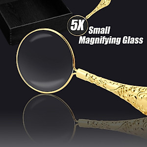 Rongon Small Magnifying Glass Handheld Magnifiers, 5X 45MM Gold Handle Loupe Magnifiers for Close Work, Reading Hobbies, Science, Inspection and Crafts
