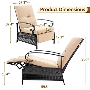 AECOJOY Outdoor Recliner Chair, Patio Outdoor Lounge Chairs with Adjustable Back, Pool Lounge Chairs with Beige Olefin Cushions (Removable)