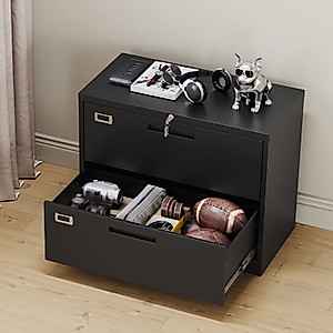 MIIIKO 2 Drawer Lateral File Cabinet with Lock, Filing Cabinet for Home Office, Easy Assemble, Metal Storage File Cabinet for Hanging Files Letter/Legal/F4/A4 Size