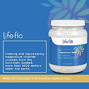 Life-flo Pure Magnesium Bath Flakes - Epsom Salt Bath Soak Alternative - Unscented Magnesium Flakes from The Zechstein Seabed - Relaxing Foot Bath with Ancient Trace Minerals - 60-Day Guarantee, 44oz