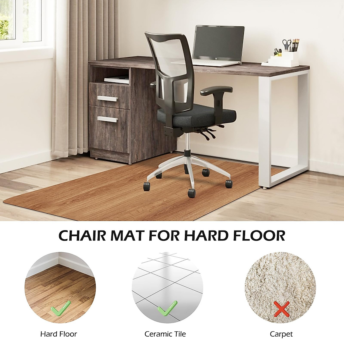 SALLOUS Chair Mat for Hard Floors, 47" x 36" Vinyl Office Chair Mat for Hardwood, Slip-Resistant Floor Protector Desk Chair Mat for Home Office, Gaming Chair Mat for Hard Surface (Black)