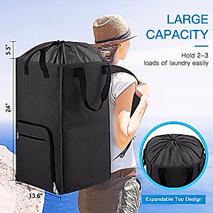 Laundry Backpack Bag, Bukere Extra Large 2 in 1 Laundry Hamper Basket for College Students Dorm Essentials, Adjustable Shoulder Straps, Freestanding Laundry Bag for Apartment, Laundromat, Travel