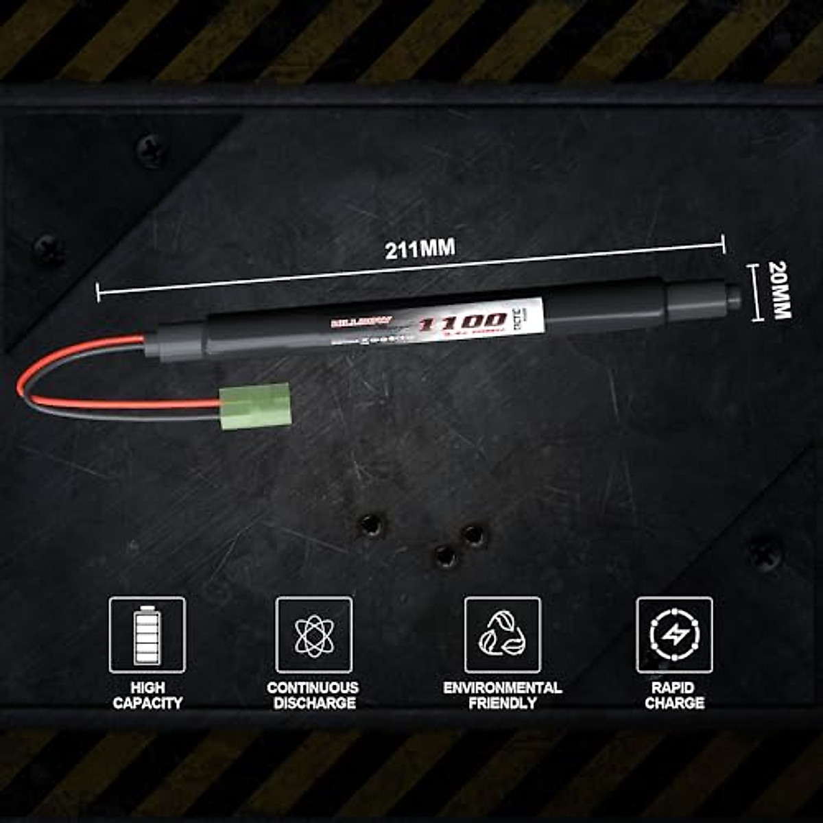 Hilldow 2 Packs Airsoft Battery 11.1V Rechargeable 1100mAh 20C Battery with Mini TMY Connector for Airsoft Guns Rifle