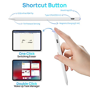 Pencil Same as Pencil 2nd Generation with Magnetic Wireless Charging Tilt Sensitivity,Stylus Pen for 10/9/8/7/6 Generation Pro 12.9/11 inch Air 5/4/3 Mini 6/5