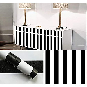 Peel and Stick Vinyl Black and White Striped Wallpaper Contact Paper Self Adhesive Stripe Shelf Liner Dresser Drawer Cabinets Liner Furniture Wall Paper Sticker Removable (17.7x117 Inches)