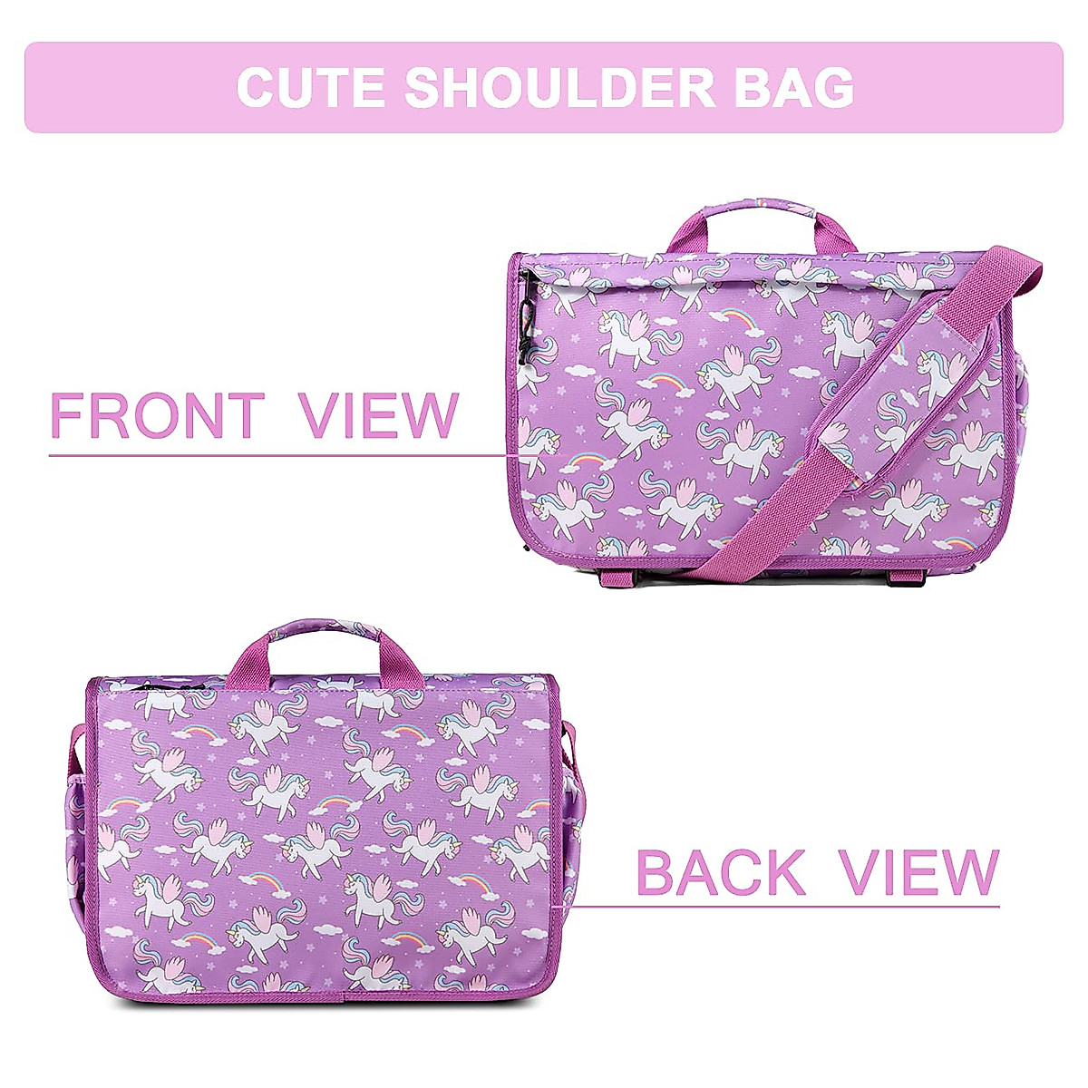 VASCHY Messenger Bag for Kids, Cute 15.6inch Laptop Crossbody School Bag for Boys Girls Teens Women Unicorn