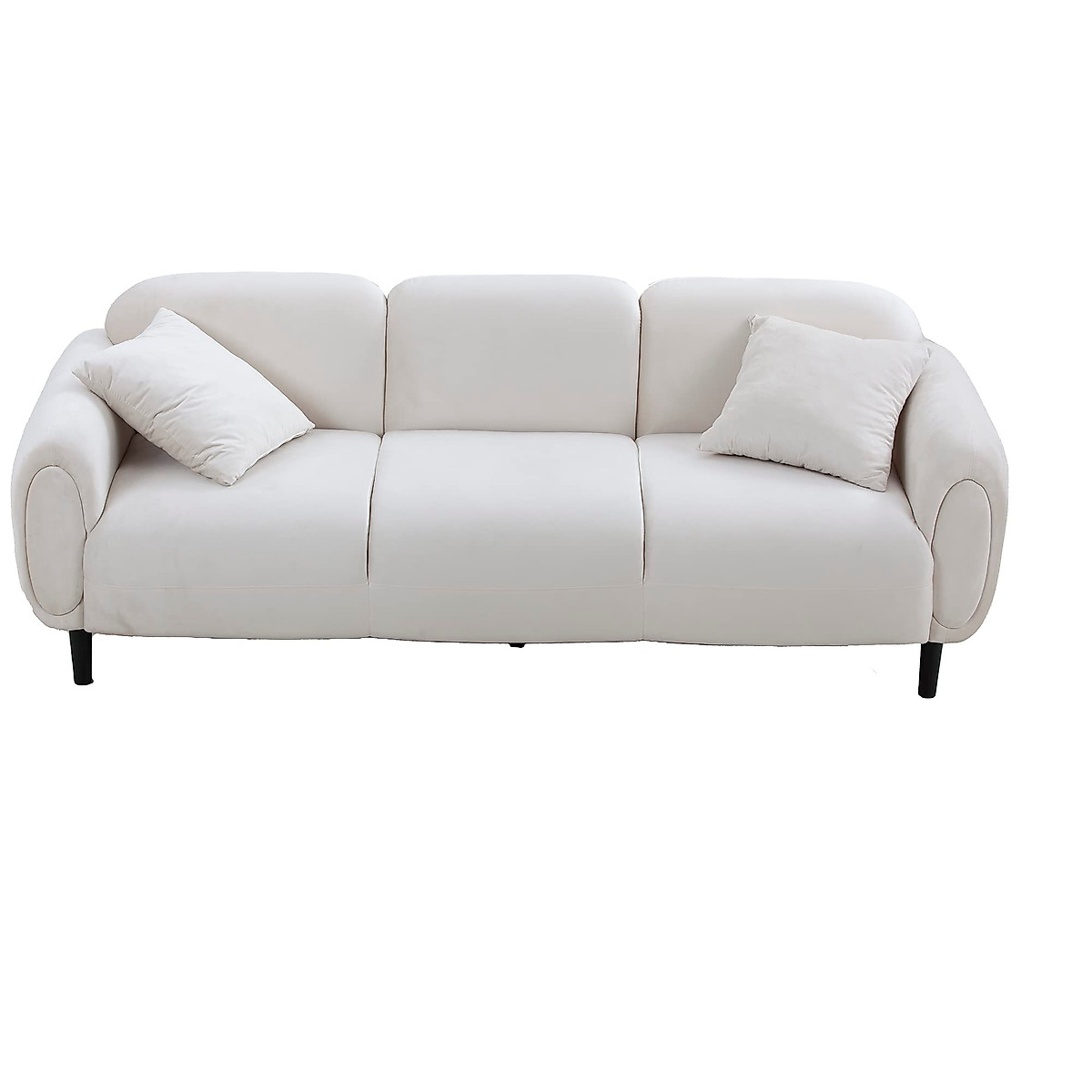 kevinplus 84'' Beige Velvet Sofa Couch for Living Room, Modern Mid-Century Cute 3 Seater Sofa with 2 Pillows, Small Sofa Couch for Bedroom Apartment Small Space, Solid Wooden Legs, Beige