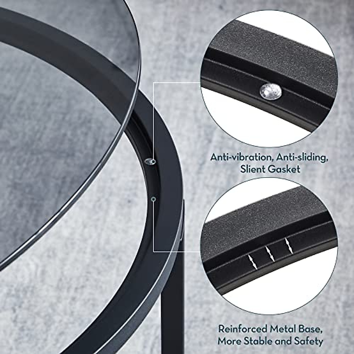 SAYGOER Round Coffee Table Glass Coffee Tables for Small Space Simple Modern Center Table for Living Room Home Office, Sofa Side Table with Metal Steel Frame, Easy Assembly, Gray Black