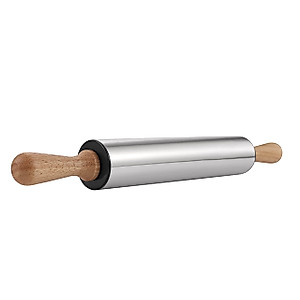 Rolling Pin with Wooden handle,9.6inch Stainless Steel Roller, rolling pins for baking,Which can be used to make Pizza, Pie Crust, Cookies, Pastry,sugar，Pasta and other dough.By Amber&Sean