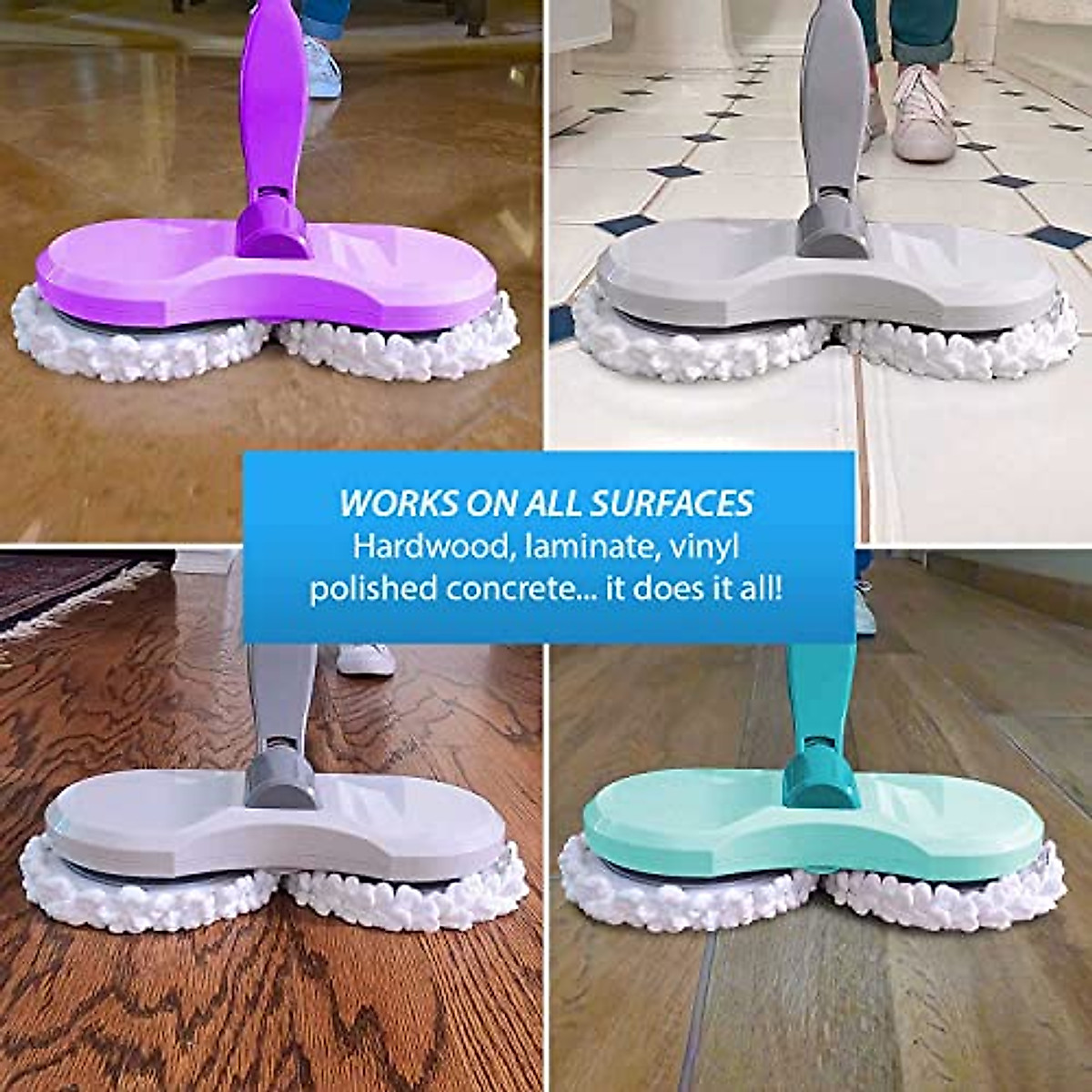 Hover Scrubber Max Cordless Electric Mop with Motorized Dual Spin Mopheads, 4 Super Absorbent Microfiber Pads & 2 Power Wedges, Lightweight Rechargeable Mops for Floor Cleaning (Grey)