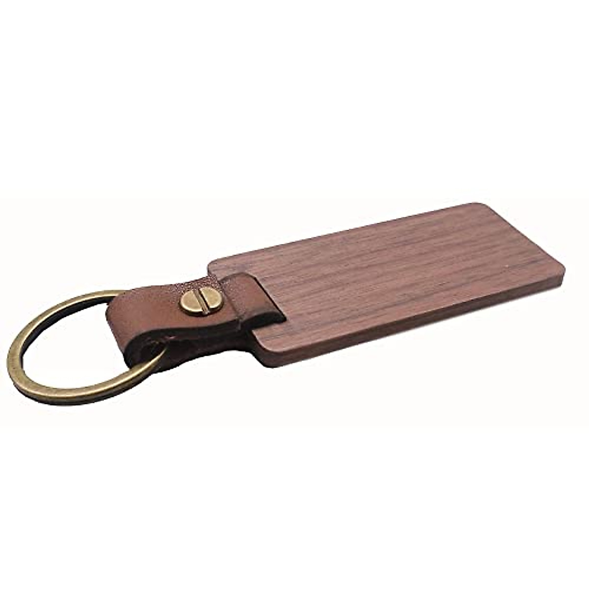 POVOKICI 10 Pack Blank Wood Keychain, Rectangle Walnut Keychains with Leather Strap, Personalized Key Tags for DIY Car Ornament Gift, Key Ring Gift Craft for Birthday, Engraving Gift