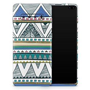 DesignSkinz Abstract Blue and Green Triangle Aztec Protective Vinyl Decal Wrap Skin Cover Compatible with The Samsung Galaxy S20 (Screen Trim & Back Glass Skin)