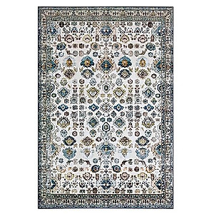RUGSREAL 9x12 Blue Area Rug, Traditional Washable, Vintage Distressed, Kitchen Floor Cover, Foldable, Indoor Mat