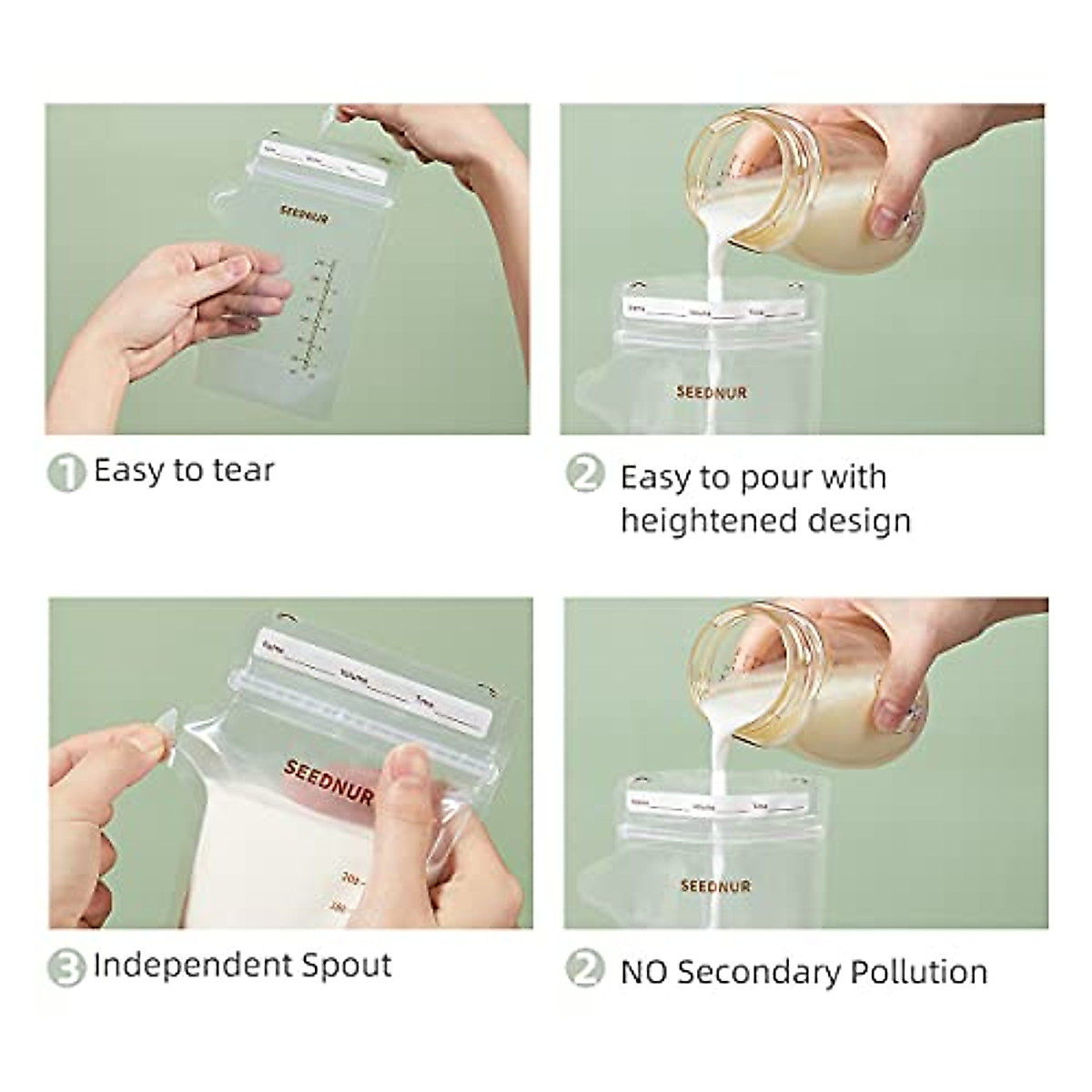 SEEDNUR Breastmilk Storage Bags Breast Pump Bag Breastmilk Storage Container 7 OZ Nursing Bags Breastfeeding Essentials 100 Count(Mom)