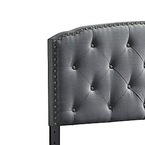 DG Casa Wembley Diamond Tufted Upholstered Nailhead Trim Adjustable Height Headboard, Queen Size in Grey Polyester Blend Fabric, Gray