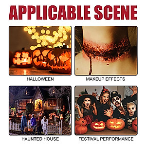 Halloween SFX Makeup Kit Scars Wax, 2.1Oz Fake Blood Spray, 1.67Oz Fake Wound Modeling Skin Wax with Spatula, Black Stipple Sponge, 1.06Oz Scab Coagulated Blood Gel, 5ml Fake Blood Cream