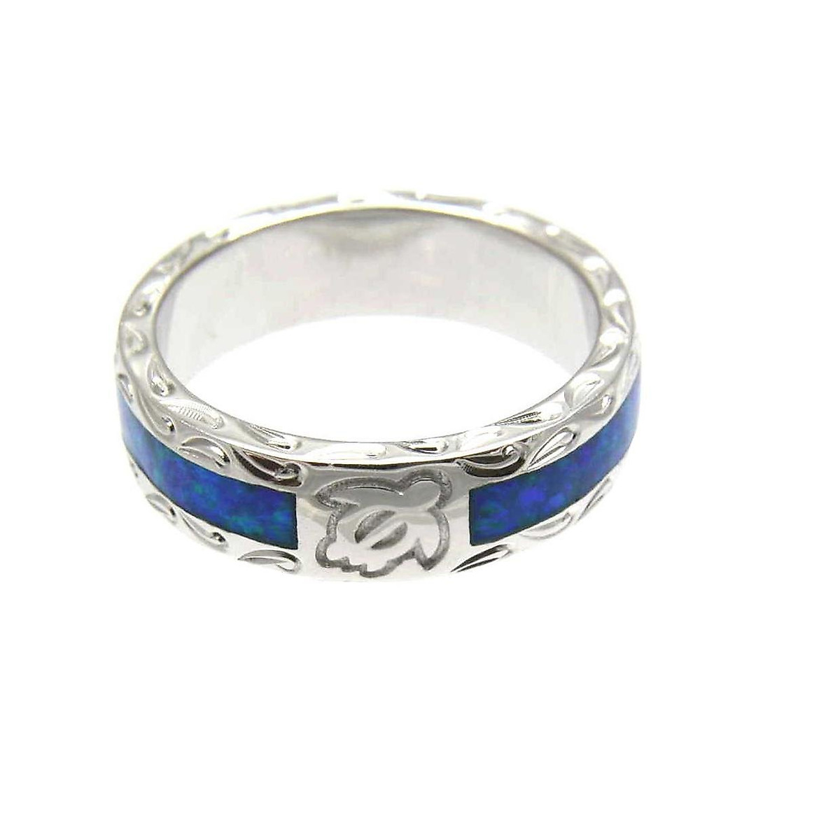 Arthur's Jewelry Sterling silver 925 synthetic opal Hawaiian honu turtle eternity wedding band ring unisex size 10