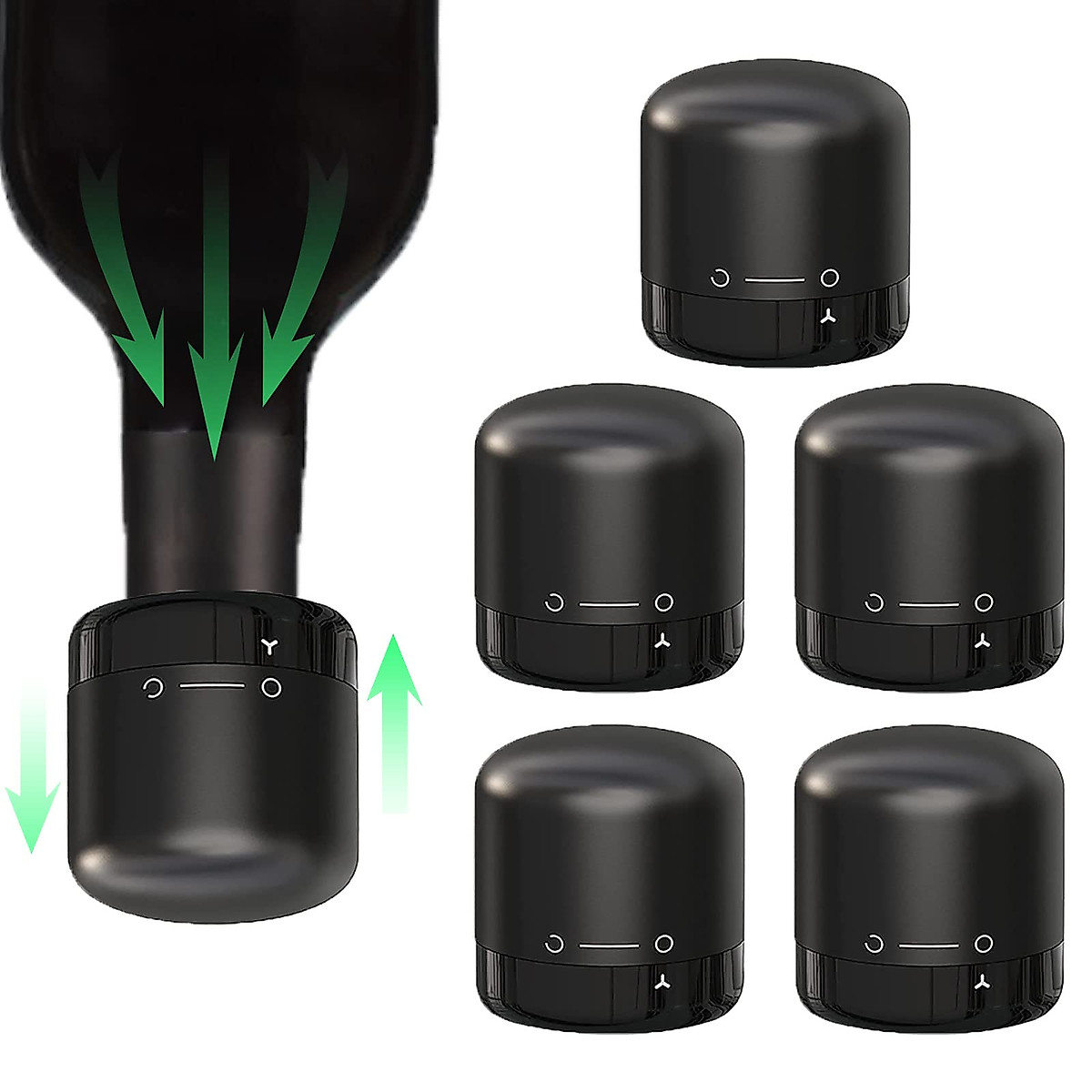 Loboo Idea Silicone Wine Stoppers For Wine Bottles, Wine Saver Stoppers (6pcs/box, Black)
