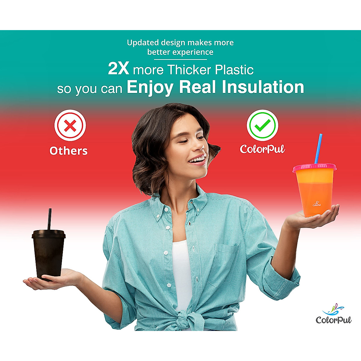 COLORPUL Kids Cups with Straws and Lids- 9 Packs 16 oz- Color Changing Cups - Thick Reusable Insulated Plastic Cups with Straws for Coffee, Smoothie Cups