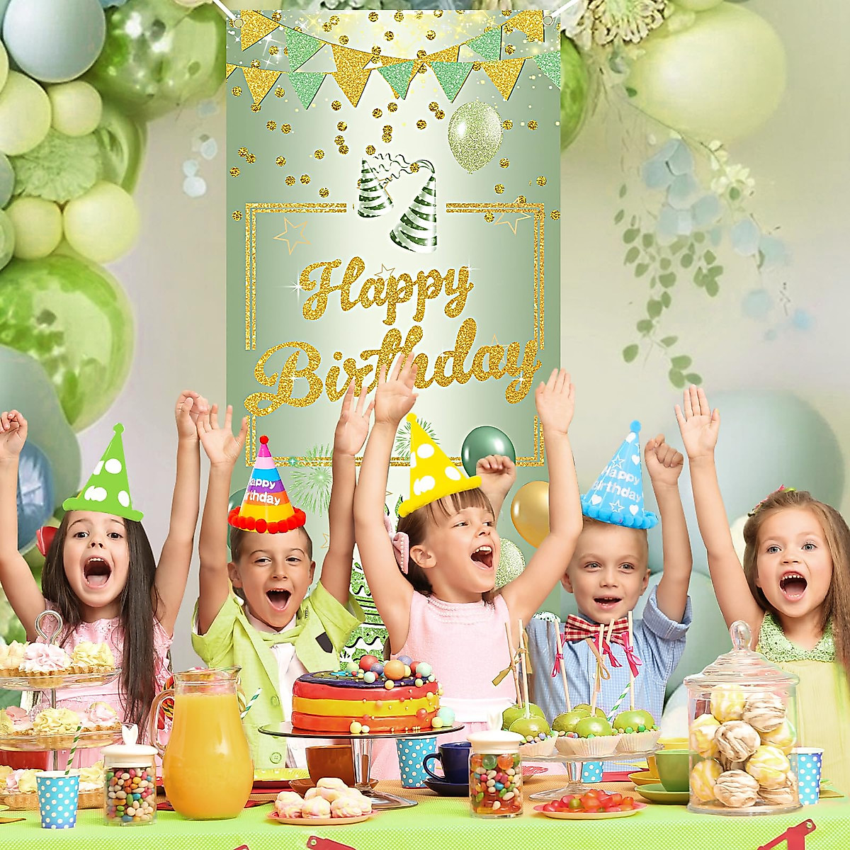 Sage Green Birthday Banner Decorations for Girls Women Sage Green Happy Birthday Door Cover Banner Light Green Birthday Banner Backdrop Porch Banner Sage Green Birthday Party Supplies for Baby Shower