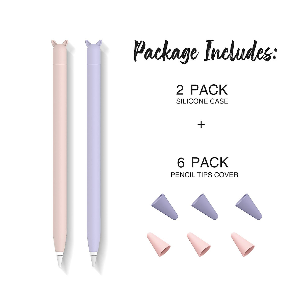 2 Pack Cute Case for Apple Pencil 1st Gen for Apple Pencil Accessories Cover , Soft Silicone Sleeve Cover Accessories Compatible for iPad Pro 9.7"/10.5"/12.9" (Pink & Purple)