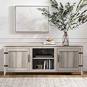 WESOME TV Stand for 50/55/60/65/70/75/80 TVs, Large Farmhouse Barn Door Wooden Media Console with Adjustable Shelves, Rustic TV Console Table Cabinet for Living Room Bedroom 70 Inch (Grey Wash)