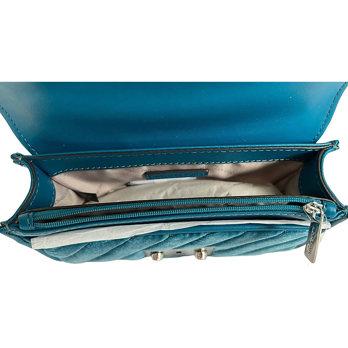 Michael Kors Small Rose Quilted Velvet Shoulder Flap Bag, Lagoon