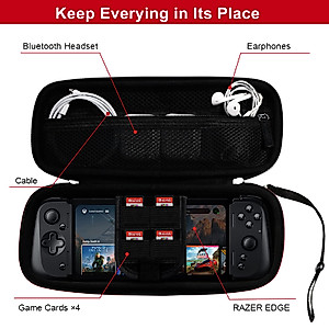 ivoler Carrying Case for RAZER EDGE Wi-Fi/5G/FOUNDERS EDITION, GAMING HANDHELD 6.8''2022 Portable Hard Shell Pouch Carrying Travel Game Bag for RAZER EDGE Accessories Holds 4 Game Cartridge (Black)