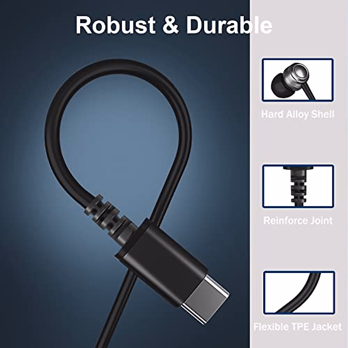 USB C Headphones, USB C Earbuds, USB Type C Earphone USB C Headphone Plug Noise Canceling in-Ear Headphones with Microphone for Samsung S23 S22 Ultra Z Flip 4 S21 Google Pixel 6a 7 Pro iPad Pro Air 5