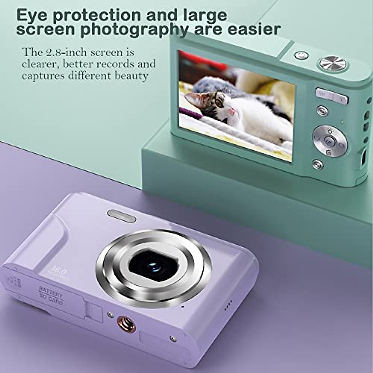 Niaviben Portable Mini Camera Rechargeable Student Digital Camera 30 Million Pixel HD Camera Pocket Digital Compact Camera for Home White