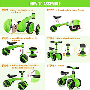 Peradix Baby Balance Bike for 1 2 Year Old, Toddler Bike 10-36 Months Riding Toys with Adjustable Seat and Handlebar, Train Baby from Standing to Running, 1st Birthday Gifts for Boys Girls(Green)