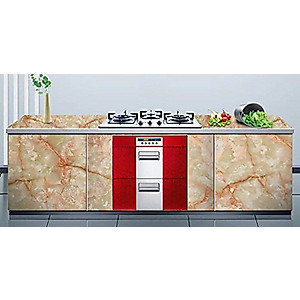 Moyishi Granite Look Marble Gloss Film Vinyl Self Adhesive Counter Top Peel and Stick Wall Decal 15.8"x118" (Amber)