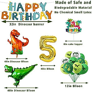 Happy 5th Birthday Balloons Set Dinosaur Themed Decoration – Dino Happy Birthday Banner and Cake Topper Party Supplies
