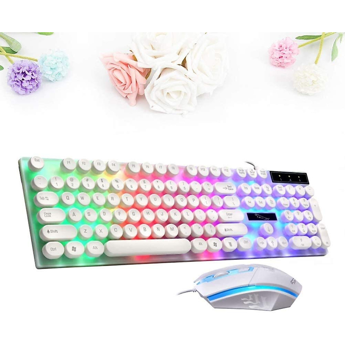HJJWL Gaming Keyboard and Mouse Combo, RGB Rainbow Backlit Keyboard Compact USB Wired Mechanical Feeling Keyboard for Computer Gamer Office (White),Colour Name:Black (Color : White)