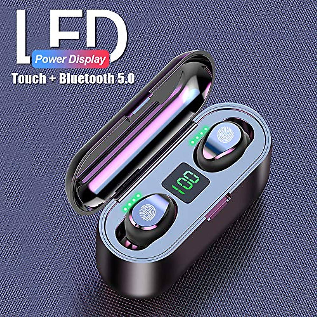 MauiNalu Superior Sound True Wireless Stereo Bluetooth 5.0 Earphone, LED Display 2000Mah Charging Case, Built-in Microphone for Calls, Gaming, and Voice Command, IPX-7 Waterproof w/4Hrs Playtime