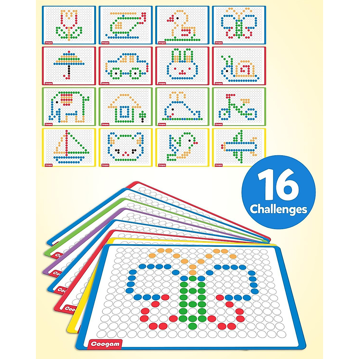 Coogam Magnetic Drawing Board, Large Magnet Doodle Board with Pen and Dot Beads, Color Shape Pattern Art Pad, Montessori Educational Traveling Toy Gift for 3 4 5 6 Years Old Toddlers