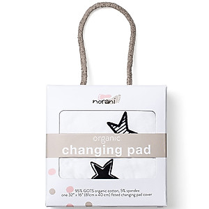 Norani Baby Changing Pad Cover | Softest Organic Cotton | Diaper Changing Pad Cover | Fitted | Infant and Toddler | Black and White Stars