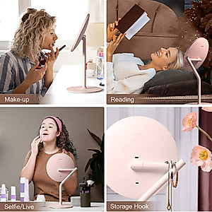 AMIRO Professional 8" LED Lighted Makeup Mirror with 5-Level Brightness, with 5X Magnifying Small Mirror, Tabletop Rechargeable Cosmetic Mirror with Touch Control 180°Rotation