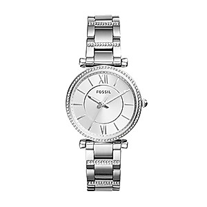 Fossil Women's Carlie Quartz Stainless Steel Three-Hand Watch, Color: Silver Glitz (Model: ES4341)