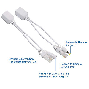 Passive PoE Injector and PoE Splitter Kit with 5.5x2.1 mm DC Power Adaptor Connector for Network Digital Signal（1 Pair-White
