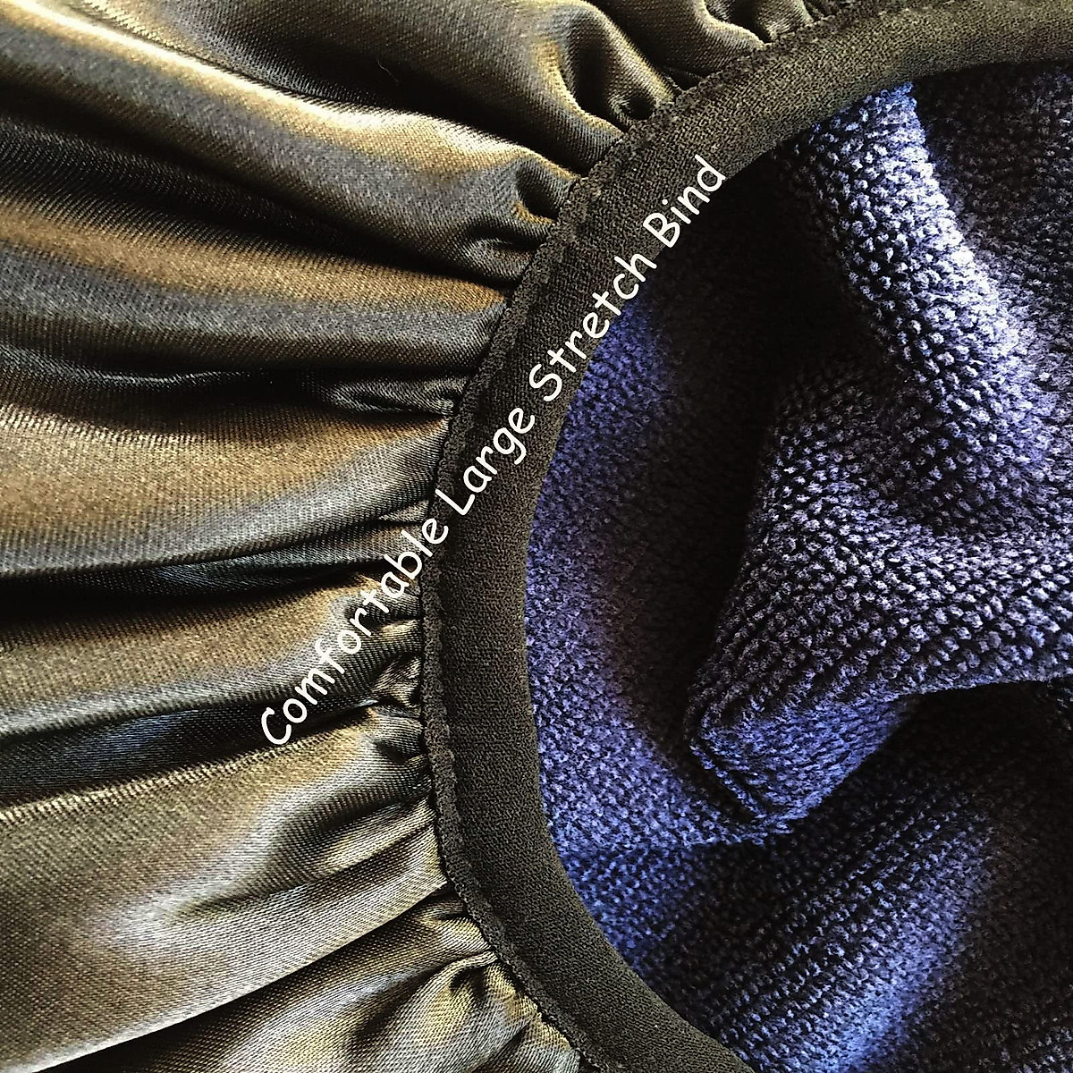 Terry Cloth Shower Cap,G.traveller Large Triple Layer Bathing Cap with Dry Hair Function Microfiber Shower Cap for Women with Silky Satin 100% Waterproof Reusable Bonnets (Black)