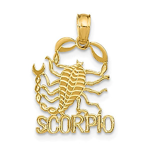 Solid 14k Yellow Gold Engraved Block Scorpio Charm Pendant - 19mm x 12mm