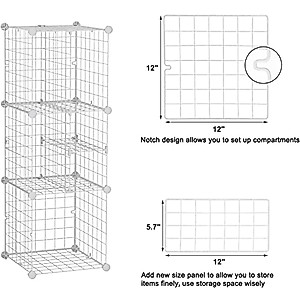 C&AHOME Wire Cube Storage, Wire Cube with Large and Small Dividers, Metal C Grids Organizer Shelving, Ideal for Closet Cabinet, Bedroom, Living Room, Home, Office, Dormitory White UWCSMP12W