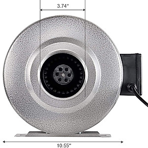 iPower GLFANXINL4FILT4MD8CTR 4 Inch 190 CFM Inline Fan Carbon Filter 8 Feet Ducting Combo with Variable Speed Controller and Rope Hanger for Grow Tent Ventilation, 4" Fan & Filter, Grey